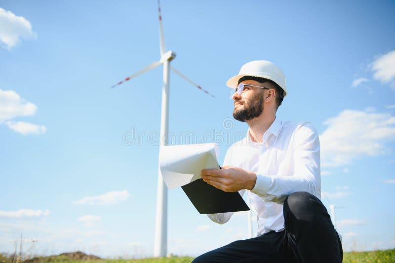 Engineer in Field Checking on Turbine Production Stock Photo - Image of ...