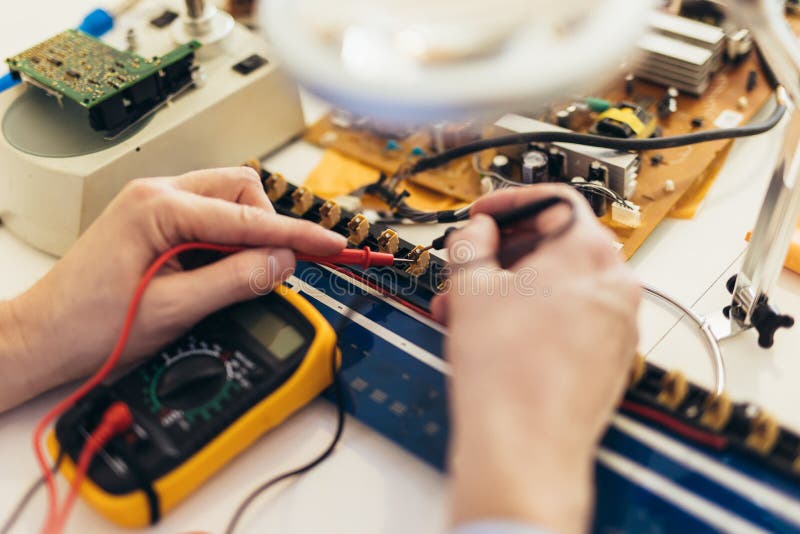 Engineer Fixing Broken Computer Equipment. Stock Photo - Image of ...
