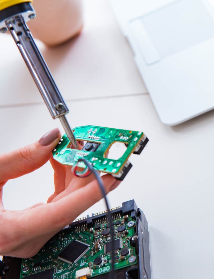 Engineer Fixing Broken Computer Hard Drive Stock Photo - Image of ...