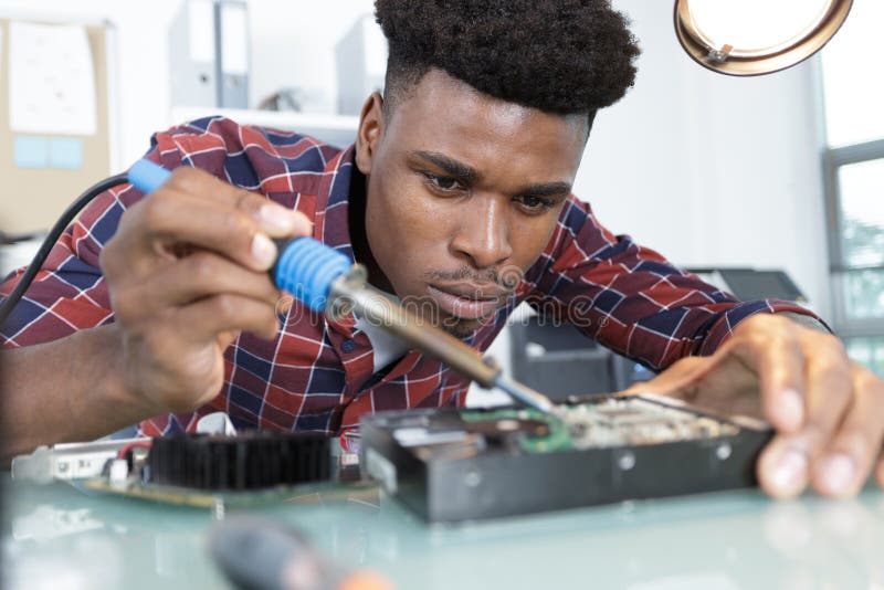 Engineer Fixing Broken Computer Hard Drive Stock Photo - Image of ...