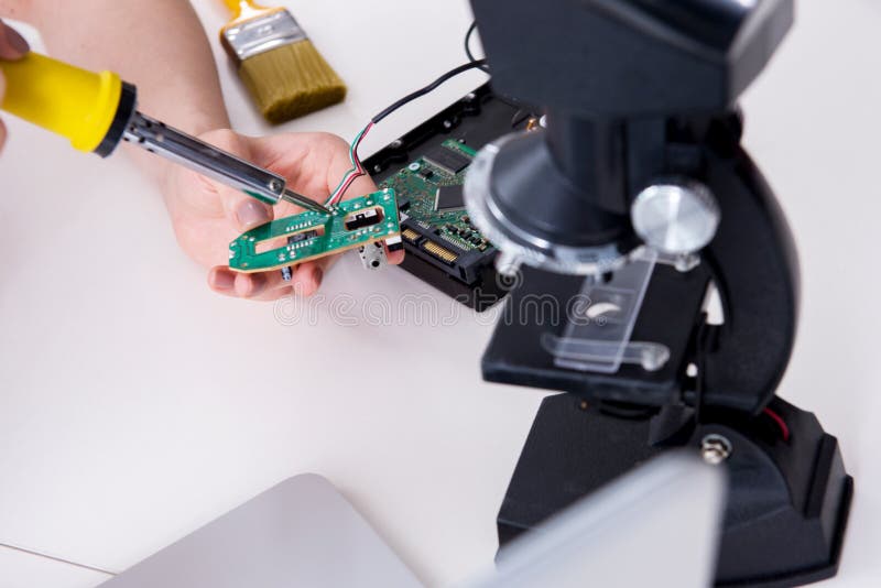The Engineer Fixing Broken Computer Hard Drive Stock Image - Image of ...