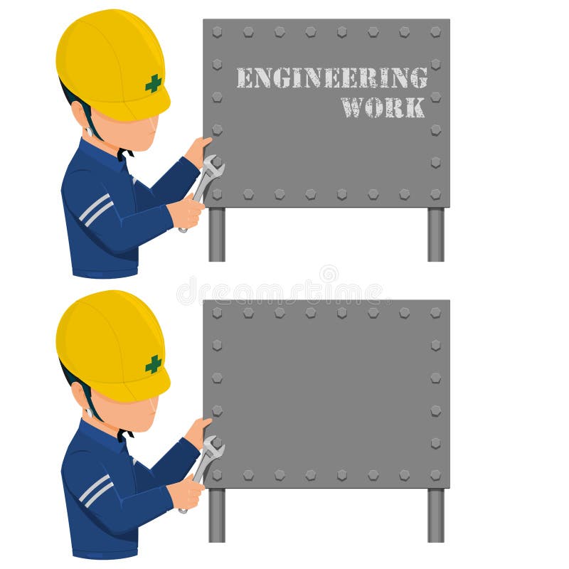 An Engineer is Fixing the Metal Sign Stock Vector - Illustration of ...