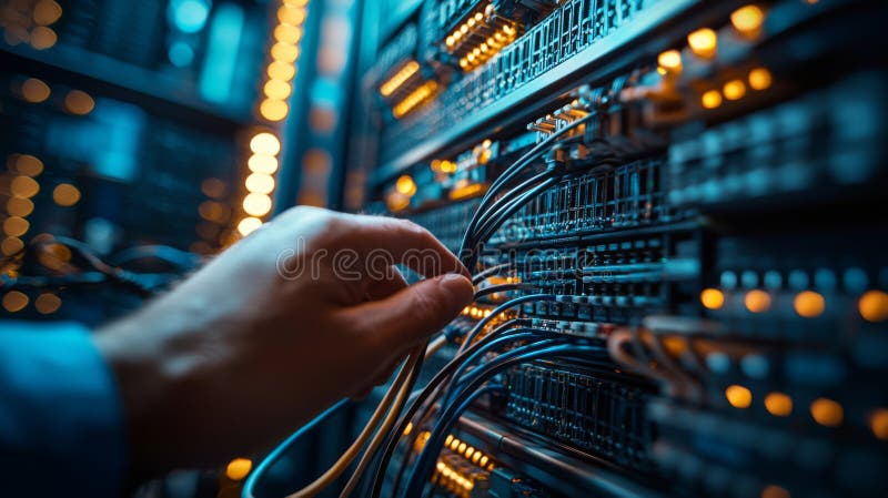 Engineer Fixing a Router in a Server Room. Stock Image - Image of ...