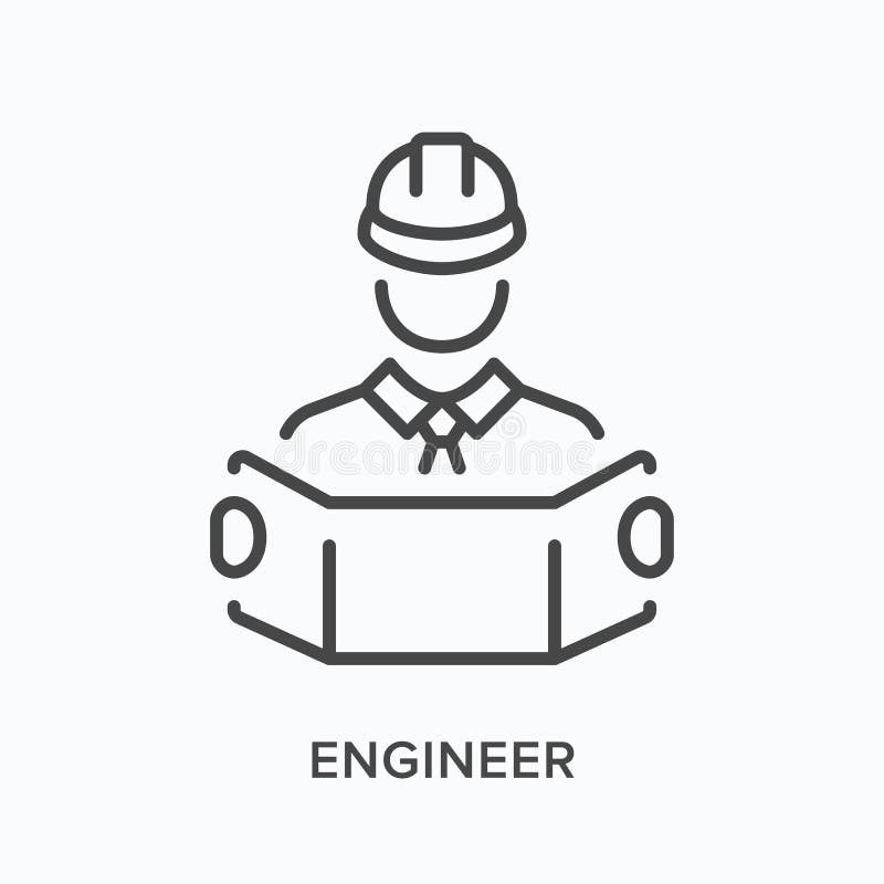 Engineer Flat Line Icon. Vector Outline Illustration of Workman and ...