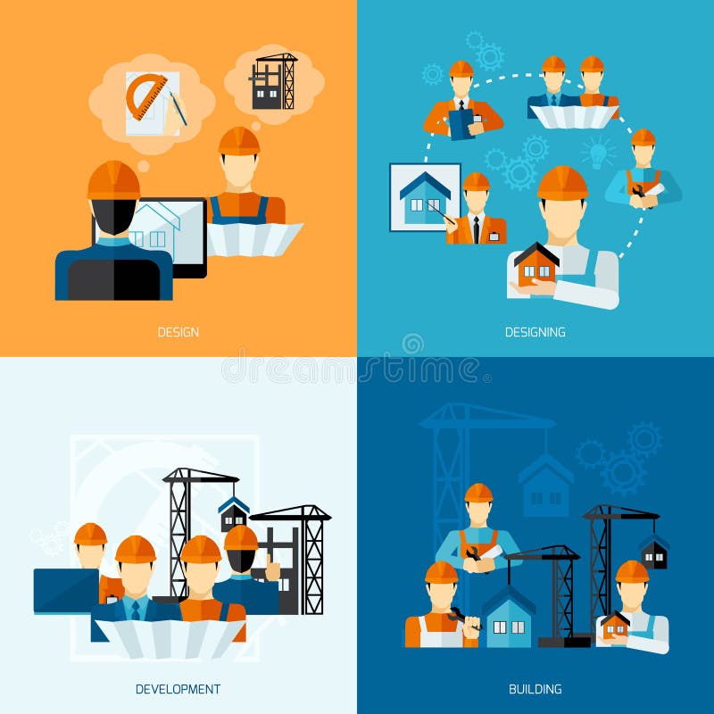 Engineer Flat Icons Composition Square Stock Vector - Illustration of ...