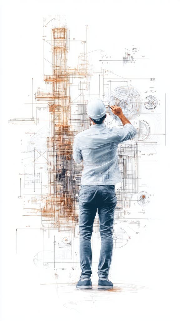 An Engineer Focuses Intently on Detailed Architectural Sketches that ...