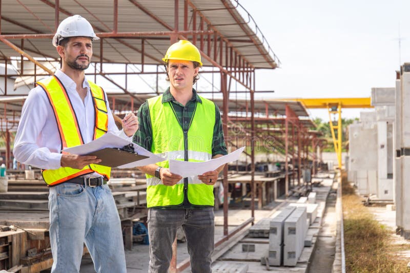 Engineer and Foreman Worker Team with Blueprints Checking Project at ...
