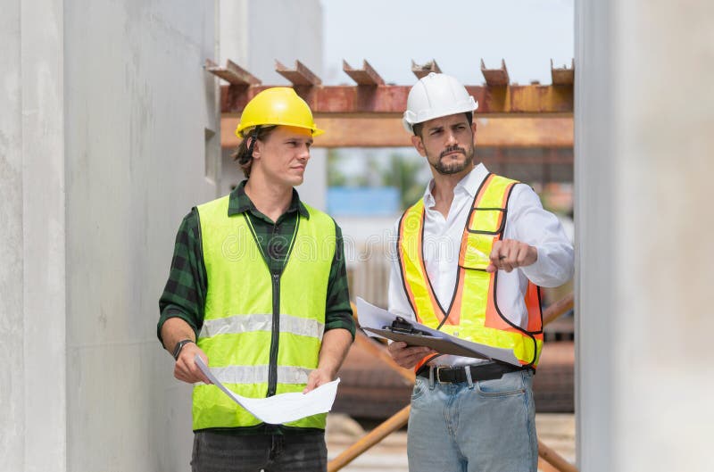 Engineer and Foreman Worker Team Inspect the Construction Site, Site ...