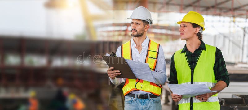 Engineer and Foreman Worker Team Inspect the Construction Site, Site ...