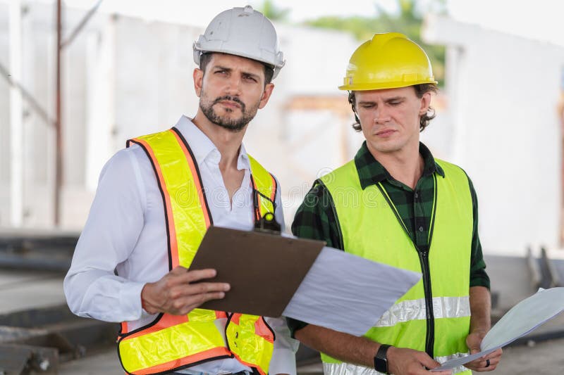Engineer and Foreman Worker Team Inspect the Construction Site, Site ...