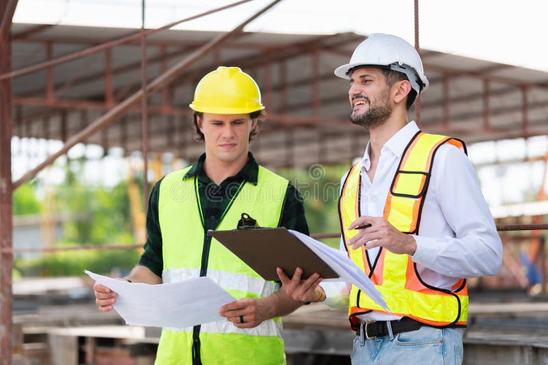 Engineer and Foreman Worker Team Inspect the Construction Site, Site ...