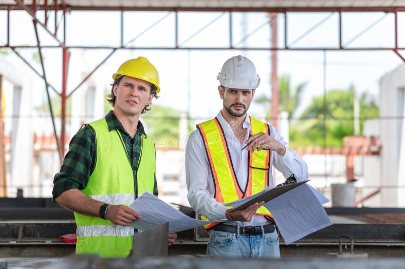 Engineer and Foreman Worker Team Inspect the Construction Site, Site ...