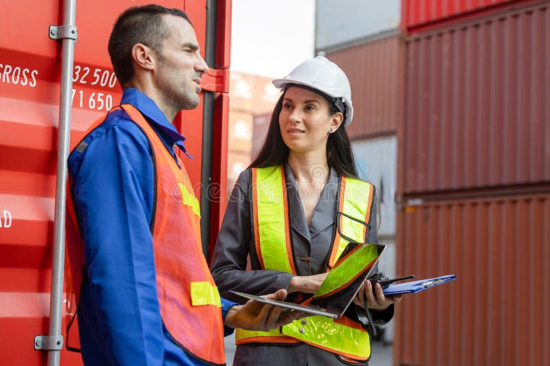 Engineer and Foreman Working at Industry Containers Cargo, Logistics ...