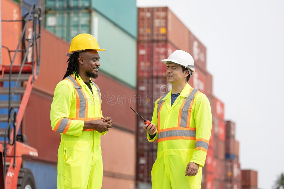 Engineer and Foreman Working in Industry Containers Yard, Team of ...