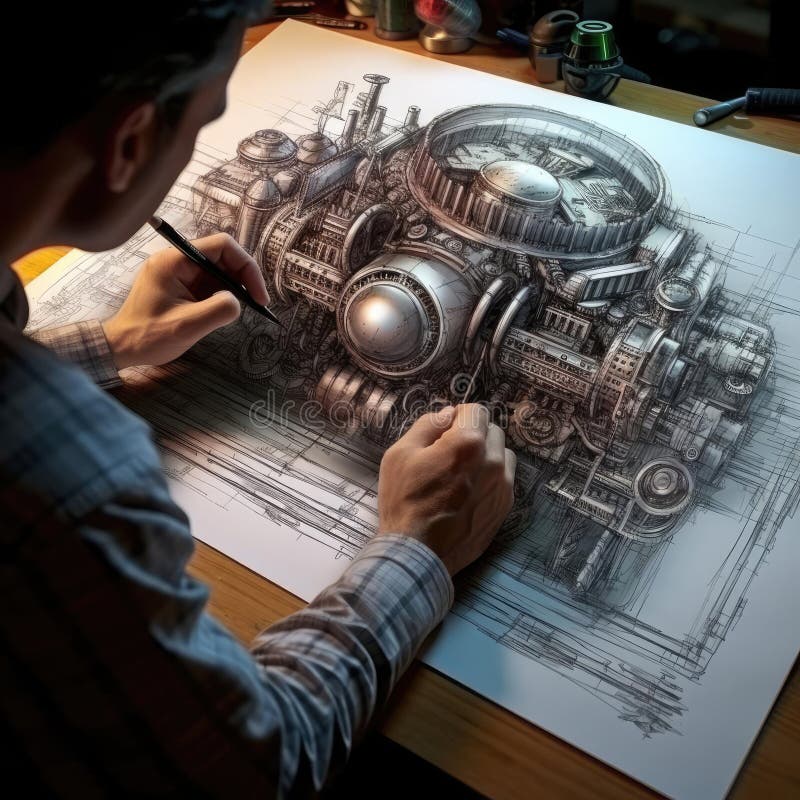 The Engineer of the Future Draws a Drawing Stock Illustration ...