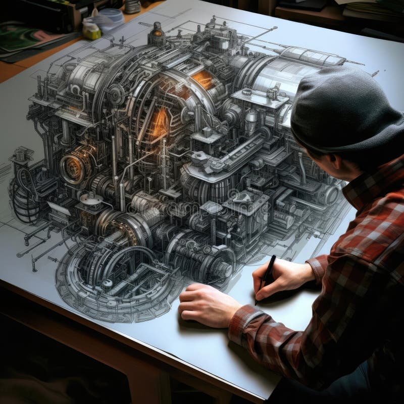 The Engineer of the Future Draws a Drawing Stock Illustration ...