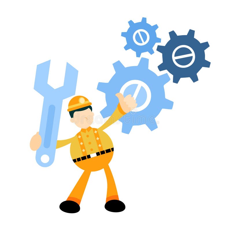 Worker Engineer People Man Fix Cog Wheel Gear System Solution Cartoon ...