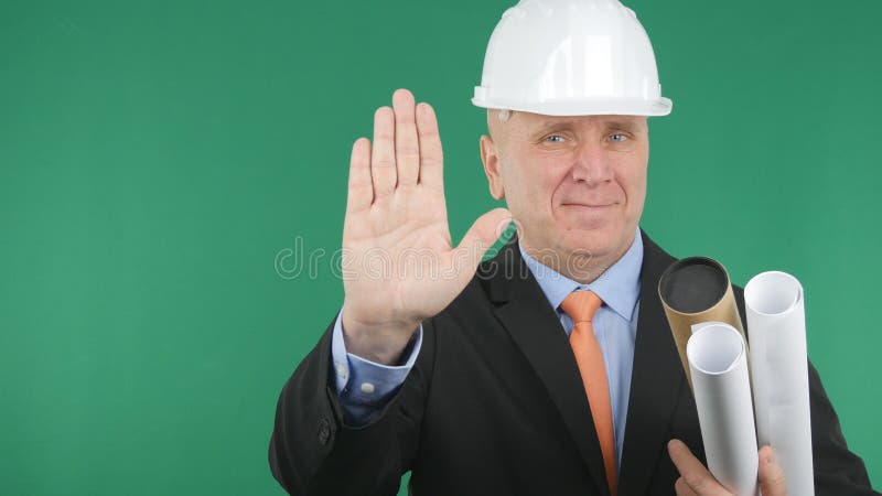 Engineer Gestures Smile and Make a Stop Hand Sign Stock Image - Image ...