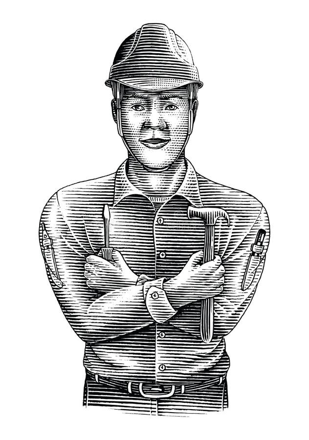 Engineer Hand Draw Vintage Engraving Style Black and White Clip Art ...