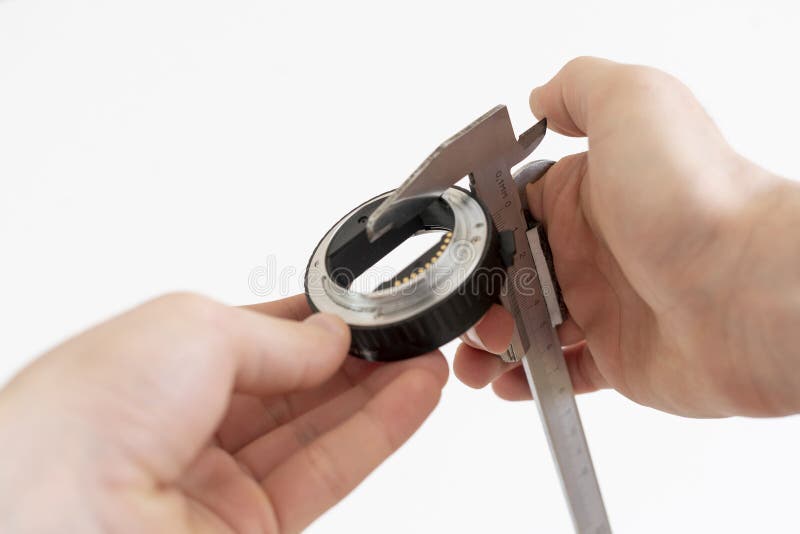 The Engineer Hand Working and Measure the Parts with Caliper Tool Stock ...