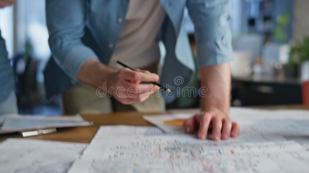 Engineer Hands Drawing Plan Building on Office Table Closeup ...