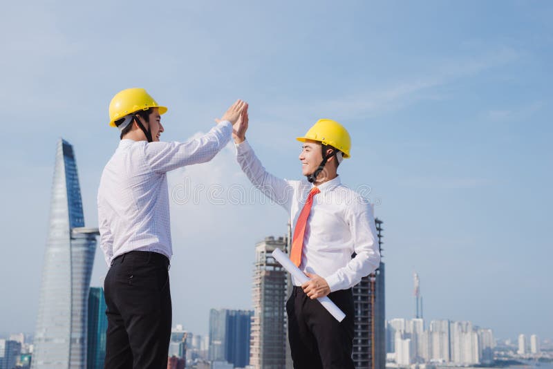 Engineer Hands Up in Construction Site Stock Photo - Image of worker ...