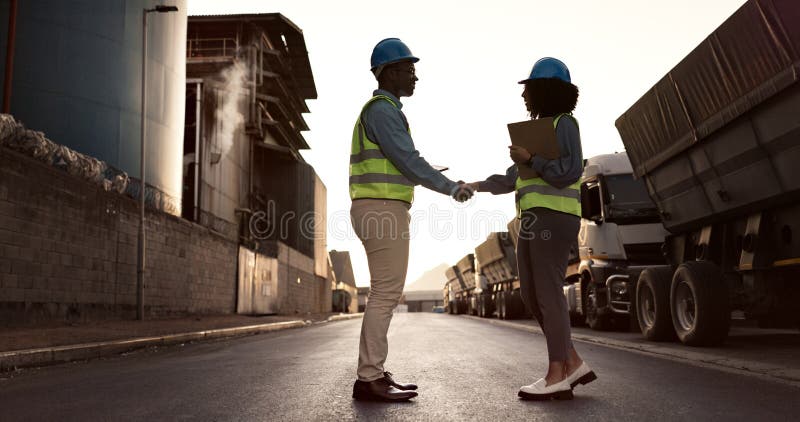 Engineer, Handshake and People at Construction Site for Welcome ...