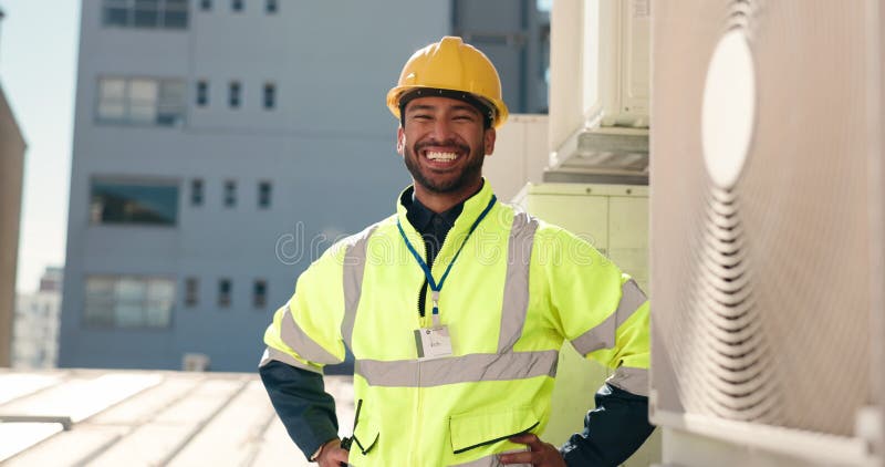 Engineer, Happy and Face of Man on Site for Building Inspection ...