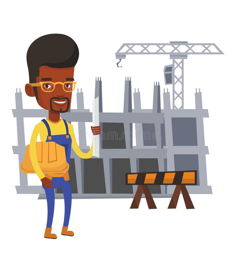 Engineer with Hard Hat and Blueprint. Stock Vector - Illustration of ...