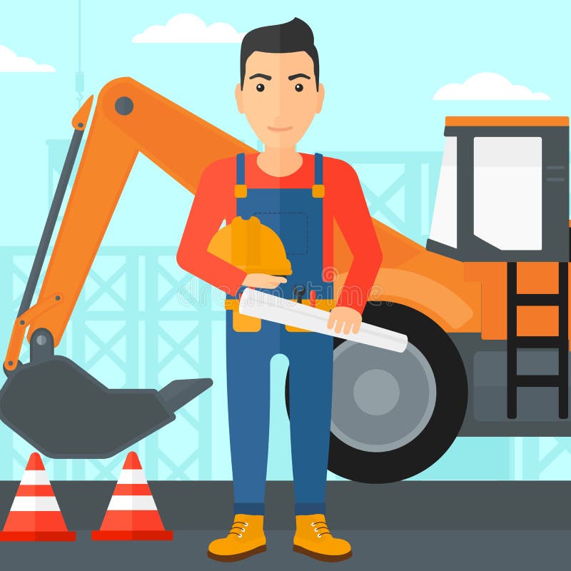 Engineer with Hard Hat and Blueprint. Stock Vector - Illustration of ...