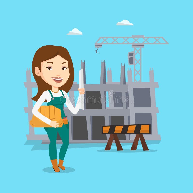 Engineer with Hard Hat and Blueprint. Stock Vector - Illustration of ...