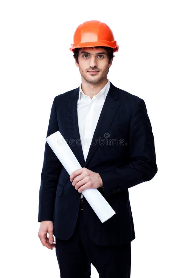 Engineer in Hard Hat Isolated on White Stock Image - Image of ...