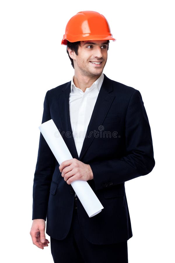 Engineer in Hard Hat Isolated on White Stock Photo - Image of person ...