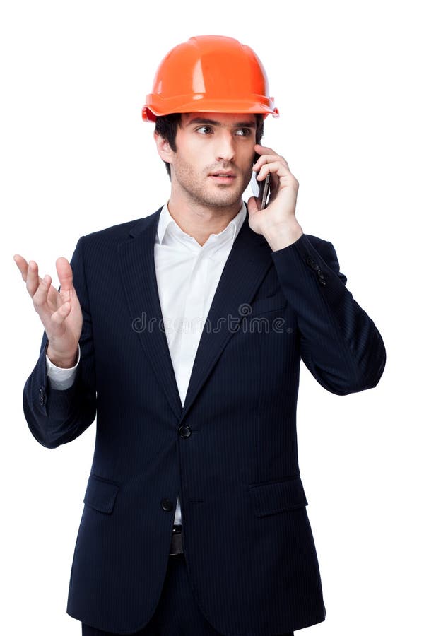 Engineer in Hard Hat Isolated on White Stock Image - Image of ...