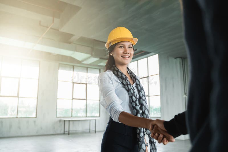 Engineer with Hardhat Shake Hand Stock Image - Image of architect ...