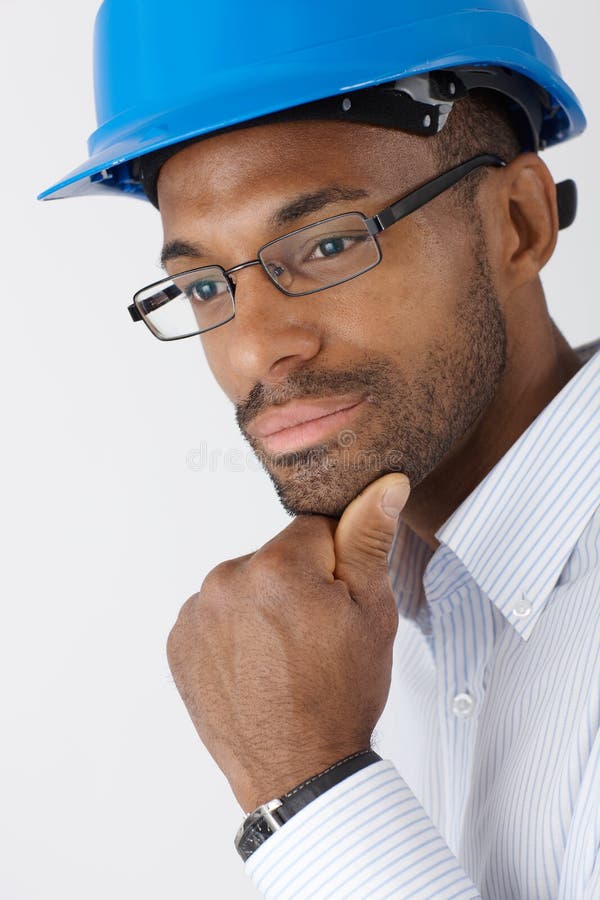 Engineer in Hardhat Thinking Stock Photo - Image of black, creative ...
