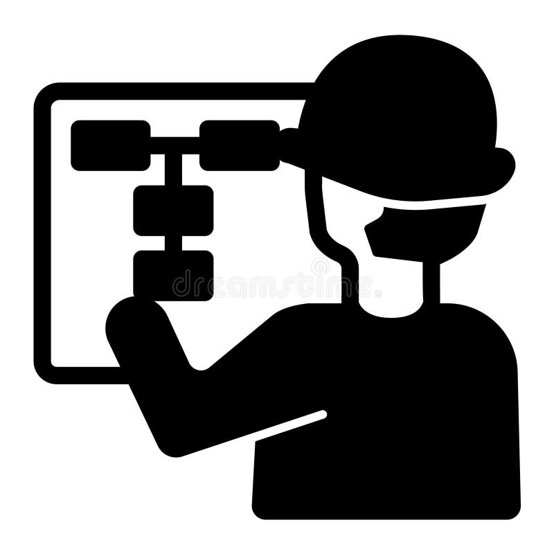 Engineer with Helmet and Schedule Paper Solid Icon, Making Road Concept ...