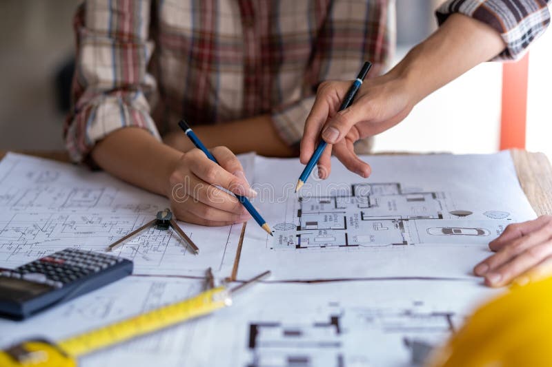 Engineer are Helping To Design Work on Blueprints, Engineer People ...