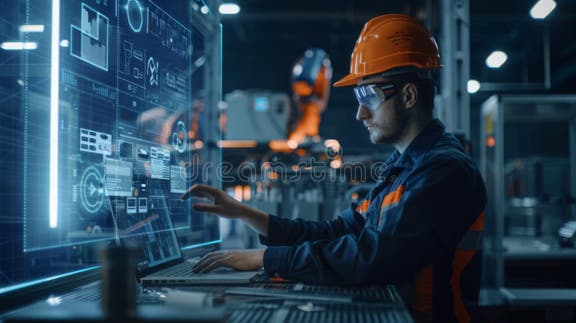 An Engineer in a High-tech Manufacturing Setting is Programming or ...