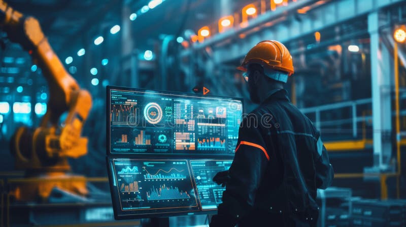 An Engineer in a High-tech Manufacturing Setting is Programming or Operating Advanced Automated ...