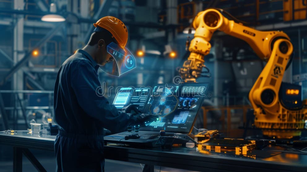 An Engineer in a High-tech Manufacturing Setting is Programming or ...