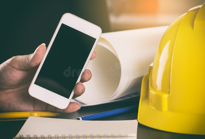 Engineer is Holding a Blank Phone Screen for Mock Up Stock Image ...