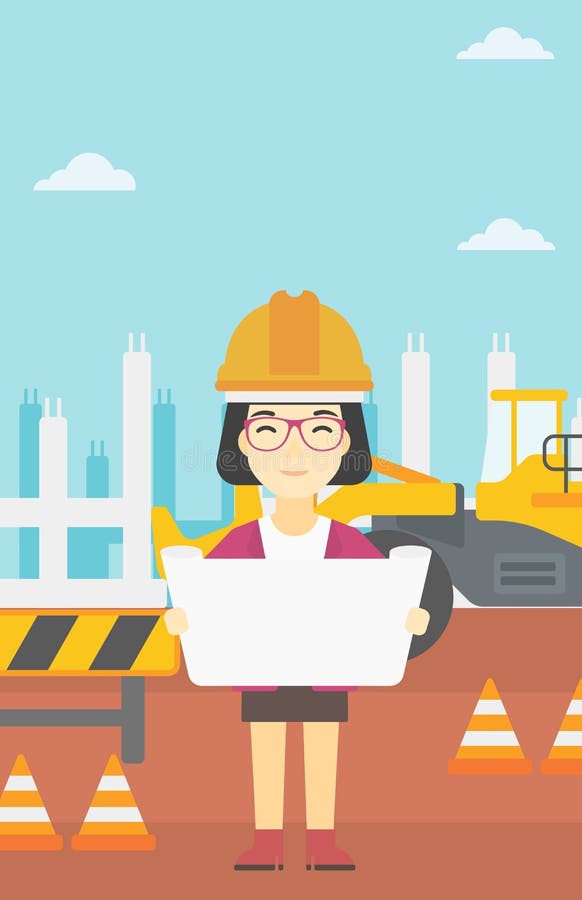 Engineer Holding a Blueprint. Stock Vector - Illustration of cartoon ...