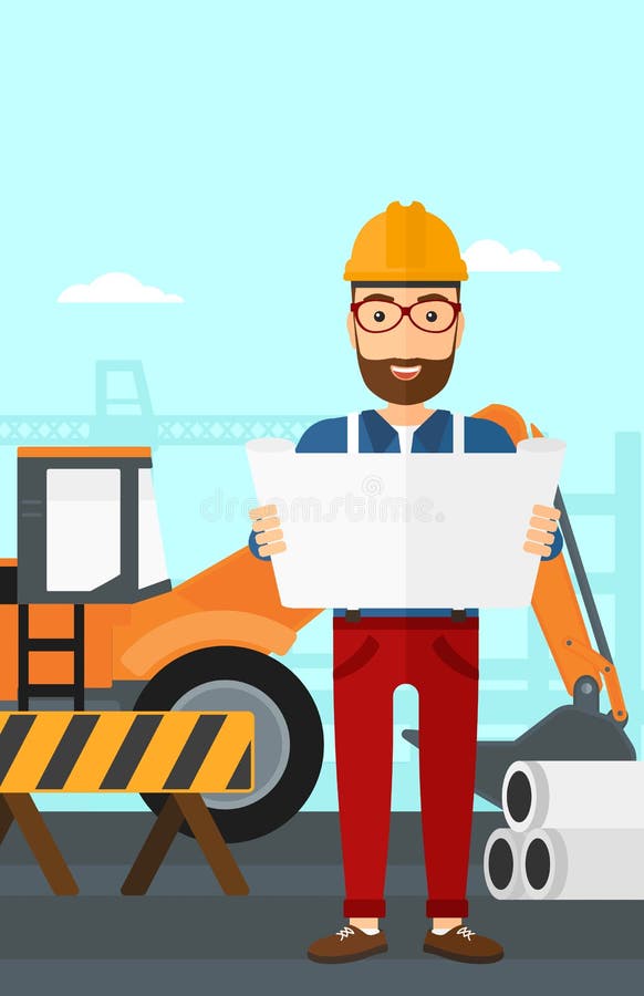 Engineer Holding a Blueprint. Stock Vector - Illustration of building ...