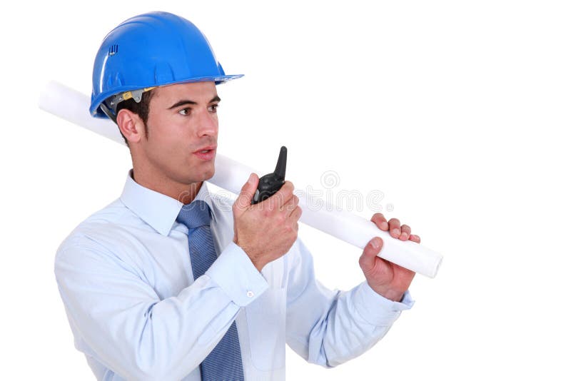 Engineer Holding a Rolled-up Plan Stock Image - Image of drawing ...