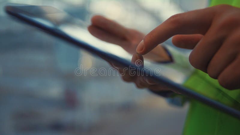Engineer Holding Tablet Touching Screen Check Product Information Hands ...