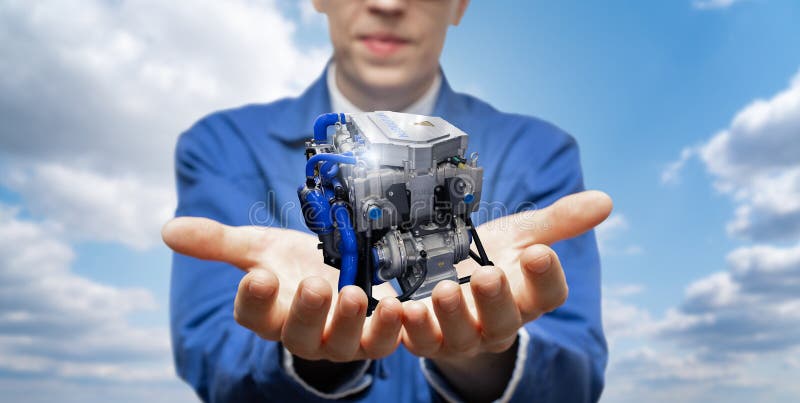 Engineer Holds Model of Hydrogen Fuel Cell Engine in His Hand Stock ...