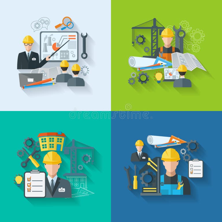Engineer icon flat set stock vector. Illustration of gadget - 47196682