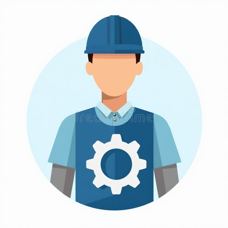 Engineer Icon with Gear Symbol in Blue and Gray Tones Stock ...