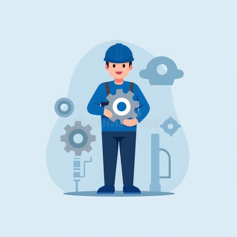 Engineer Icon with Gear Symbol in Blue and Gray Tones Stock ...